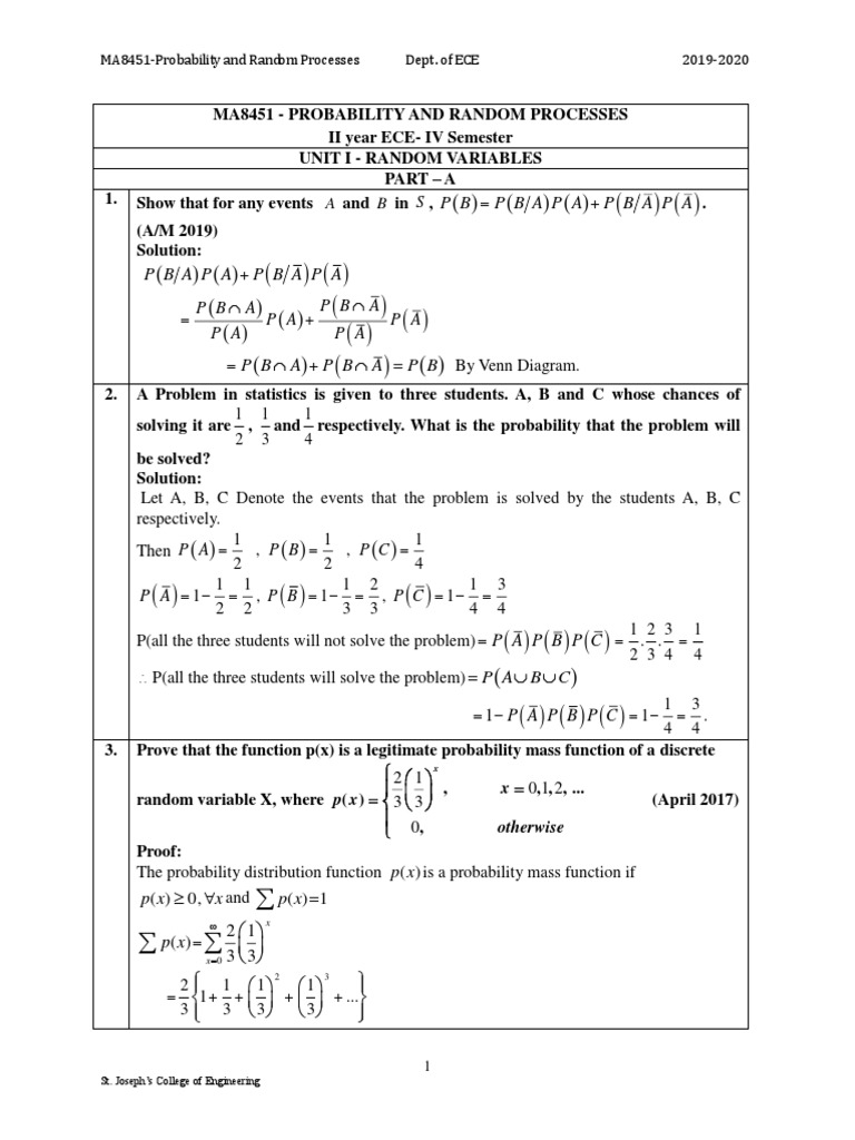 ECE Probability & Random Processes | PDF | Probability Theory | Probability Density Function