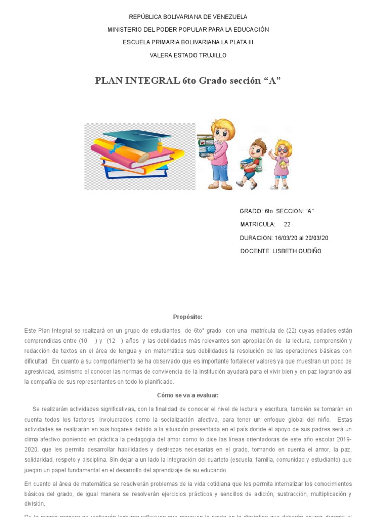 Plan Integral 6toa | PDF | Educación primaria | Cognición