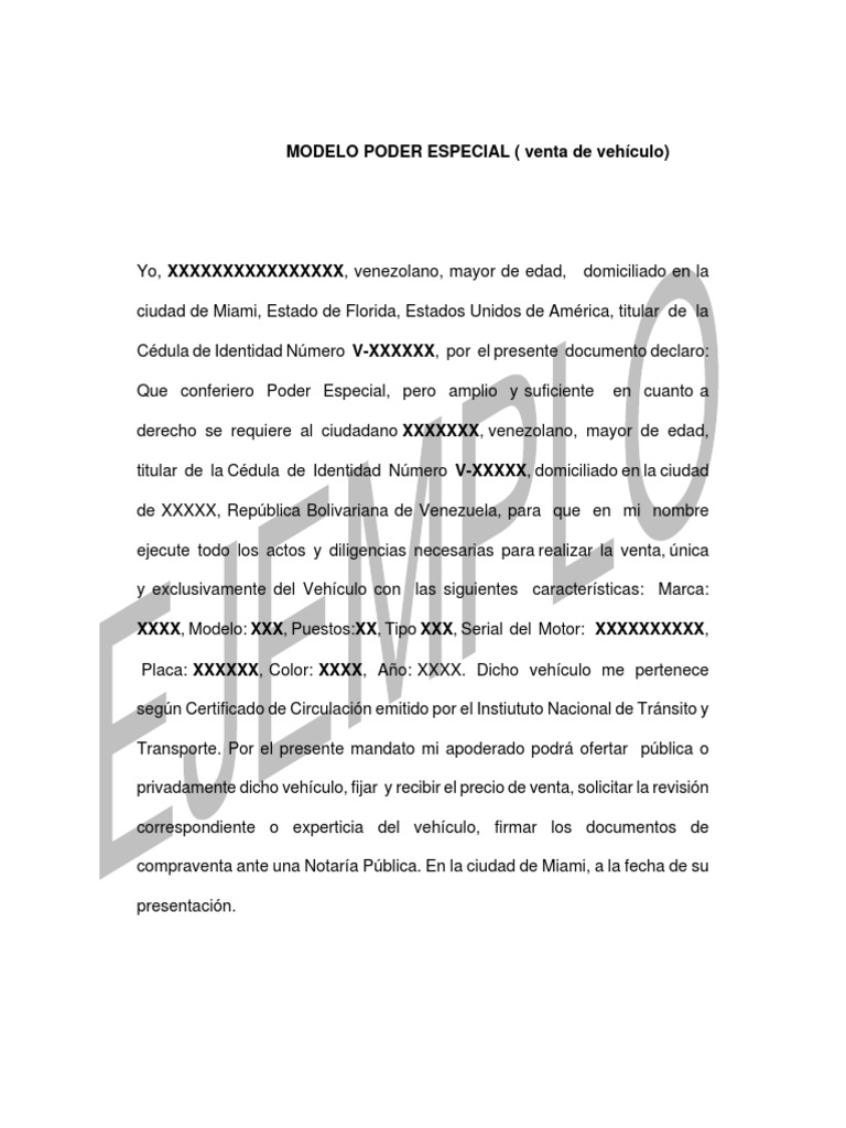 Modelo Poder Especial Venta Vehiculo PDF | PDF
