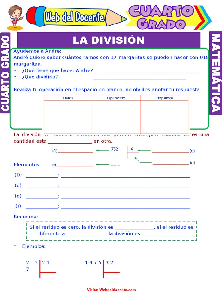 Ejercicios de División para Cuarto Grado de Primaria | PDF | Enseñanza ...