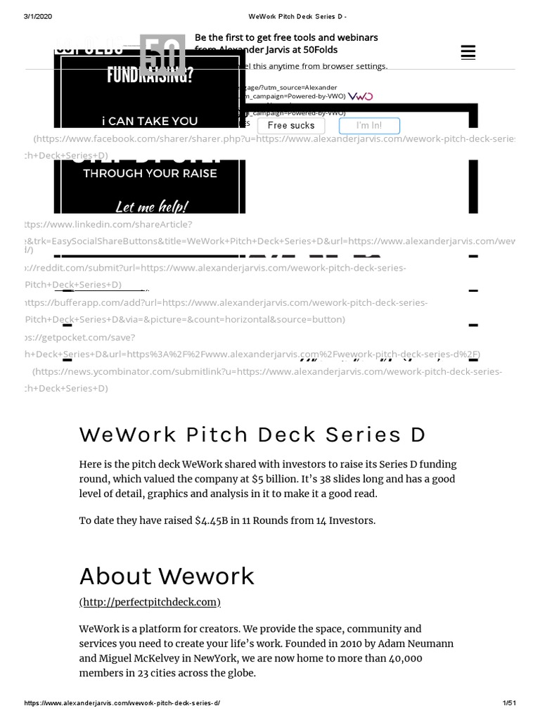 WeWork Pitch Deck Series D PDF | PDF | Web Conferencing | Companies