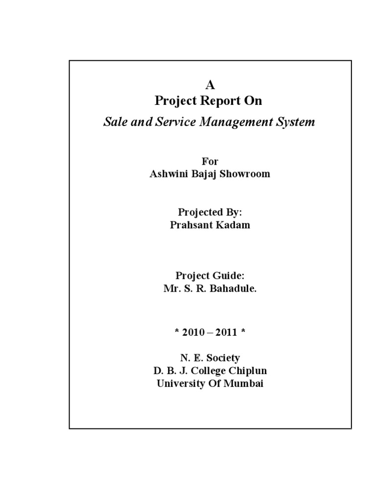 Sale and Service Management System: A Project Report On | PDF | Data ...