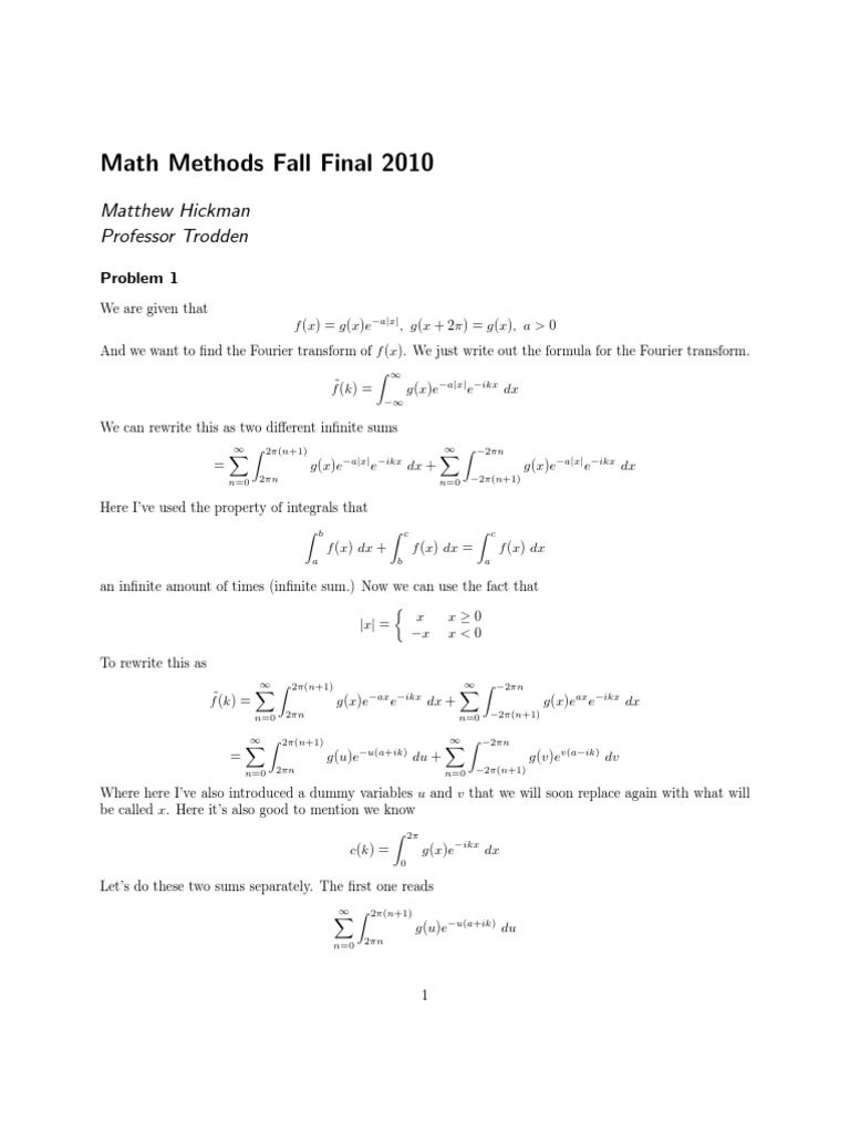 Math Methods Final Pdf Green S Function Mathematical Relations
