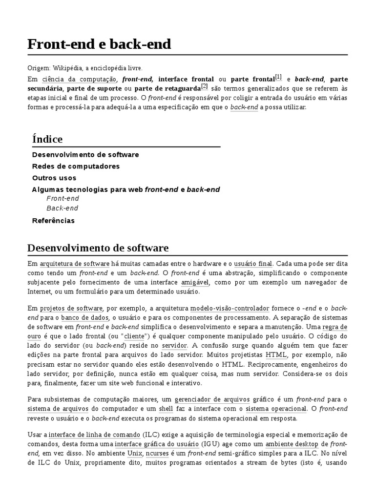 Front-End e Back-End PDF | PDF | Front-end e back-end (informática ...