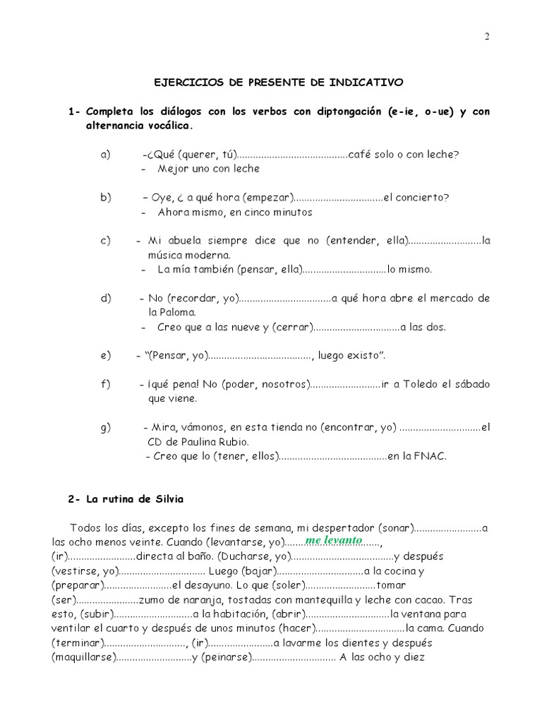Ejercicios PRESENTE de Indicativo | PDF | Alimentos