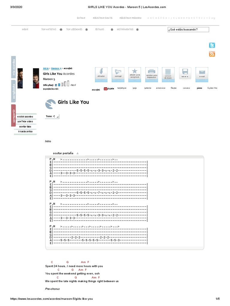 GIRLS LIKE YOU Acordes - Maroon 5 | PDF | Number One Singles | Pop Music