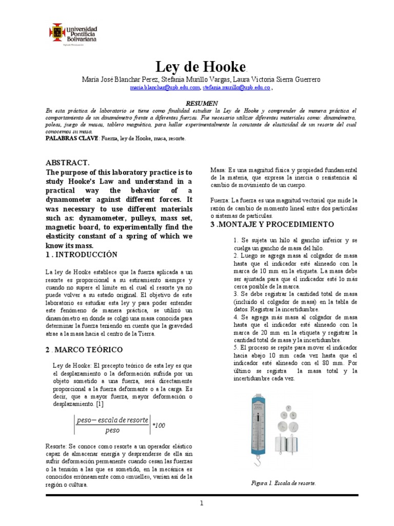 Ley de Hooke Lab | PDF | Masa | Fuerza