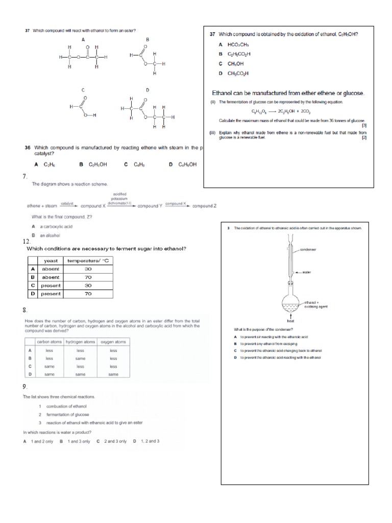 CSEC Organic Chemistry Alcohols Practice Questions | PDF