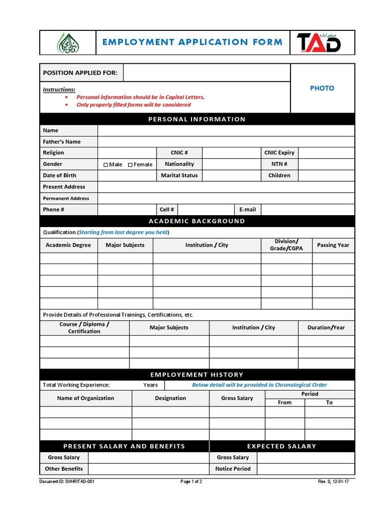 TAD Dawat e Islami Employment Application Form (Final) | PDF | Academic ...