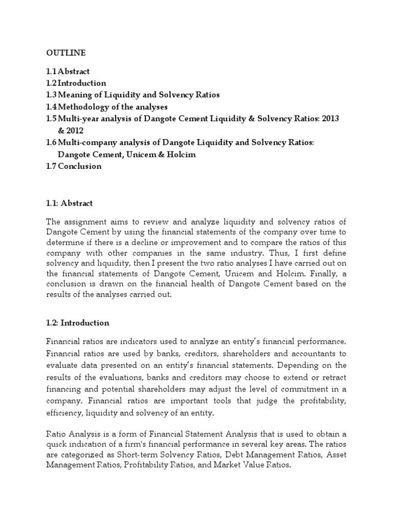 Ratio Analysis of Dangote Cement PLC | PDF | Market Liquidity | Debt