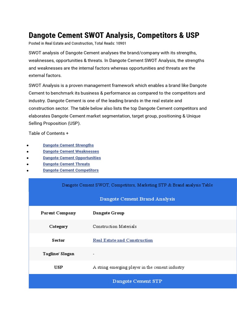 Dangote Cement SWOT Analysis | PDF | Swot Analysis | Economies