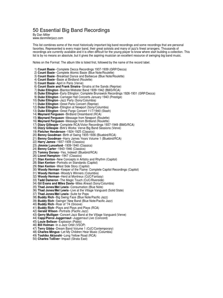 005 Fifty Essential Big Band Recordings 2003 | PDF | American Music ...