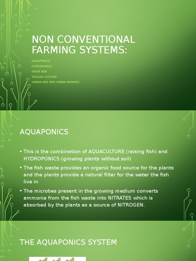 Non-Conventional Farming Systems Explained | PDF | Hydroponics | Aquaponics