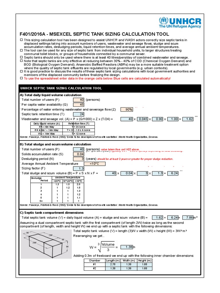 F401-2016a Septic Tank Sizing Spreadsheet (UNHCR, 2016) | PDF | Sewage ...