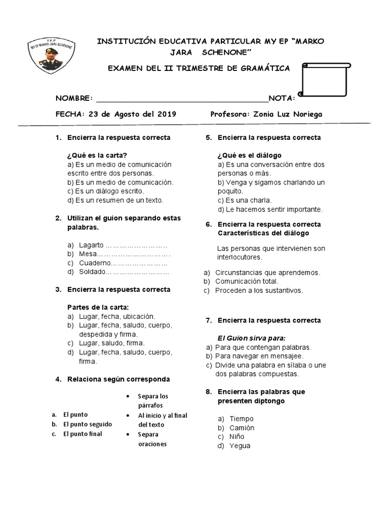 Examen Gramatica Iit2029v1 | PDF | Lingüística