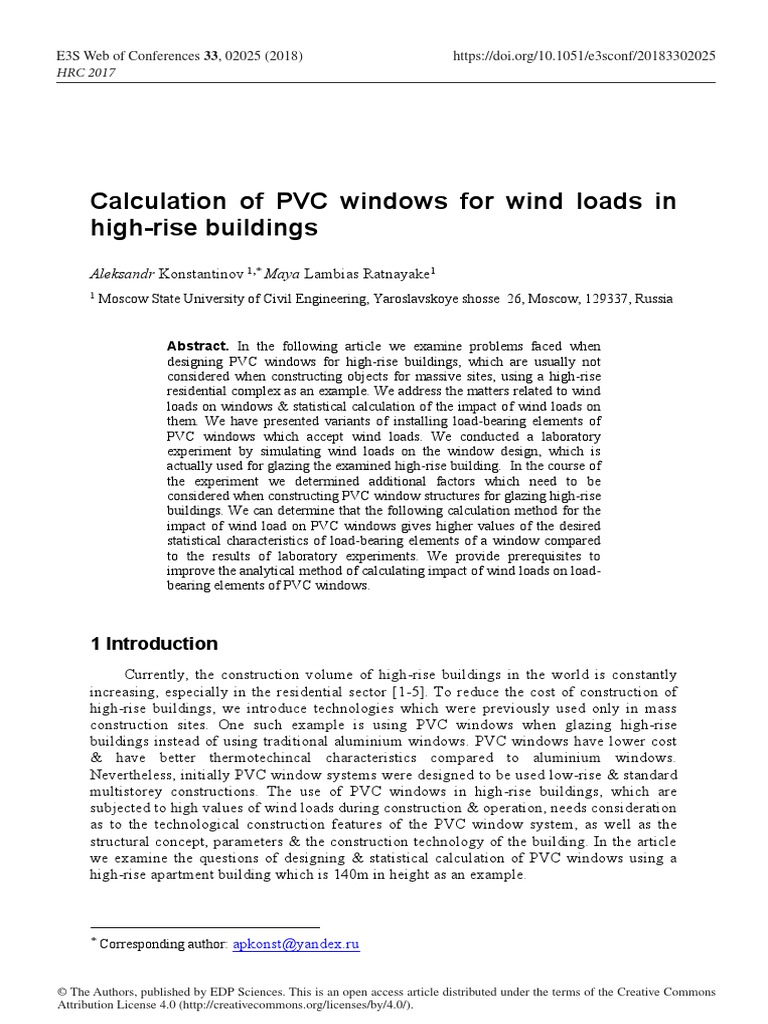 Calculation of PVC Windows For Wind Loads in High PDF | PDF | Window ...