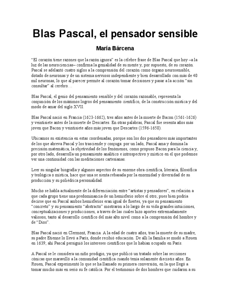 Blas Pascal: Genio del Pensamiento Sensible | PDF | Religión y creencia ...