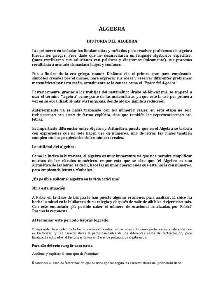 Introducción Al Álgebra | PDF | Factorización | Álgebra