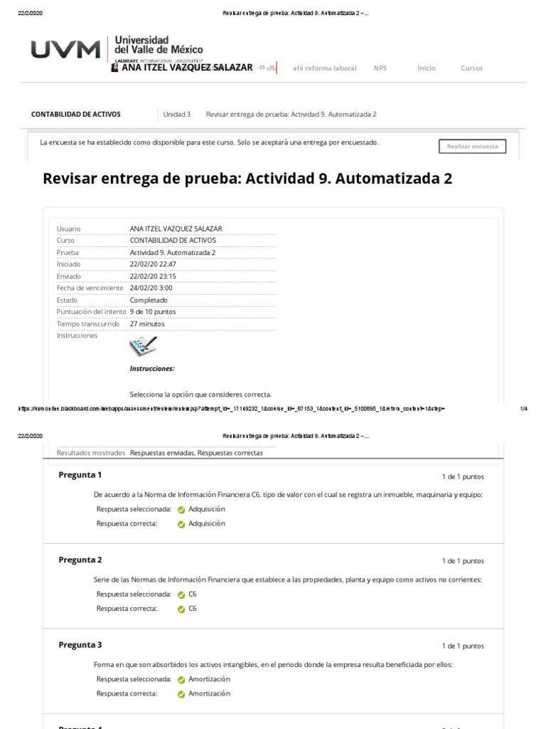 Revisar Entrega de Prueba - Actividad 9. Automatizada 2 - .. | PDF | Activo intangible ...