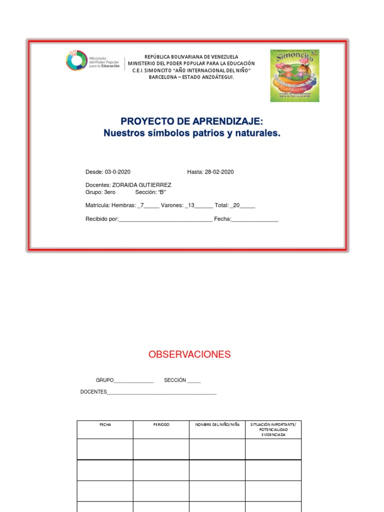 Proyecto de Símbolos Patrios para Niños | PDF | Aprendizaje | Cognición