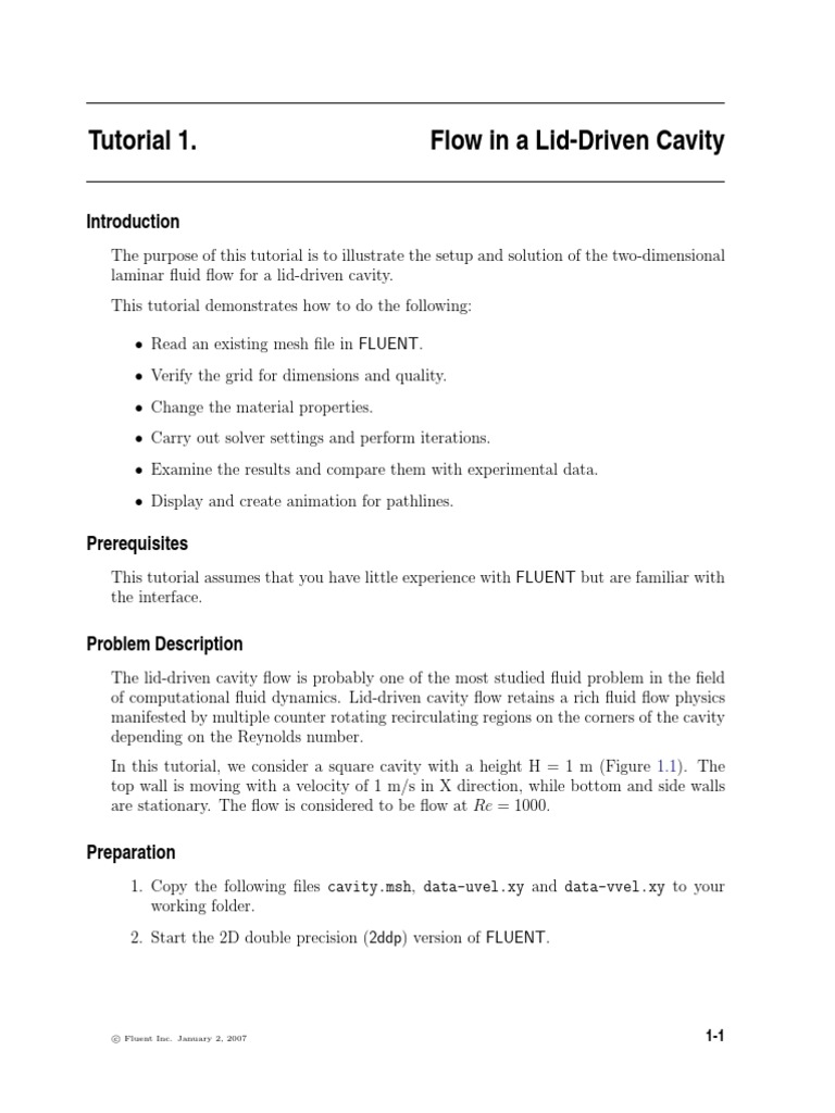 Lid-Driven Cavity Flow Tutorial | PDF | Fluid Dynamics | Reynolds Number