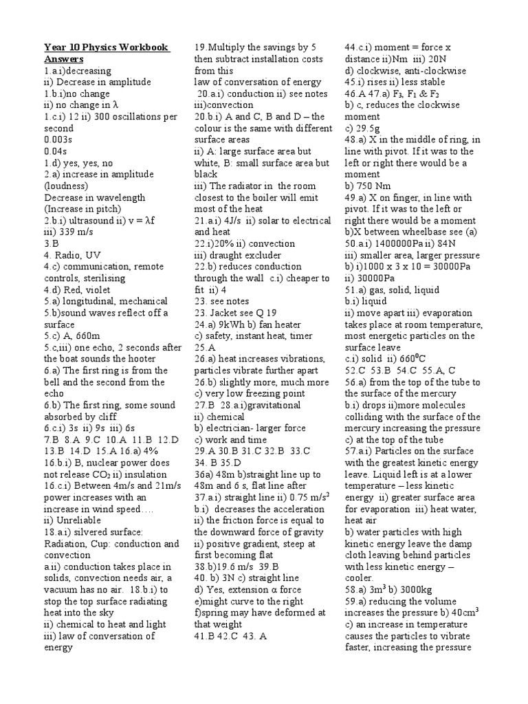 Grade 10 Physics Workbook Answers | PDF | Proton | Electron