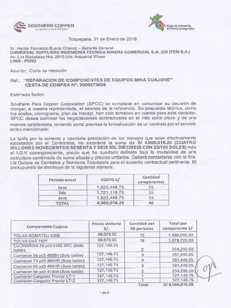 Carta Cuajone PDF | PDF