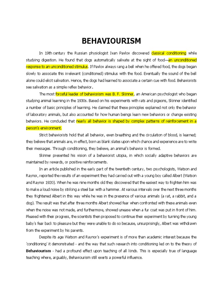Behaviourism Handout PDF | Download Free PDF | Behaviorism | Classical ...