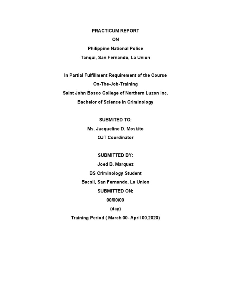 Pnp-Ojt Report | PDF | Signature | Law Enforcement