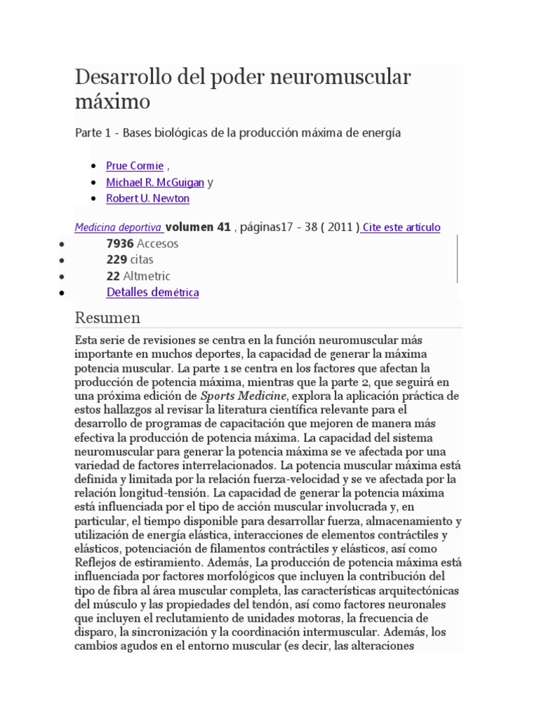 Desarrollo Del Poder Neuromuscular Máximo Parte 1 | PDF | Contracción ...