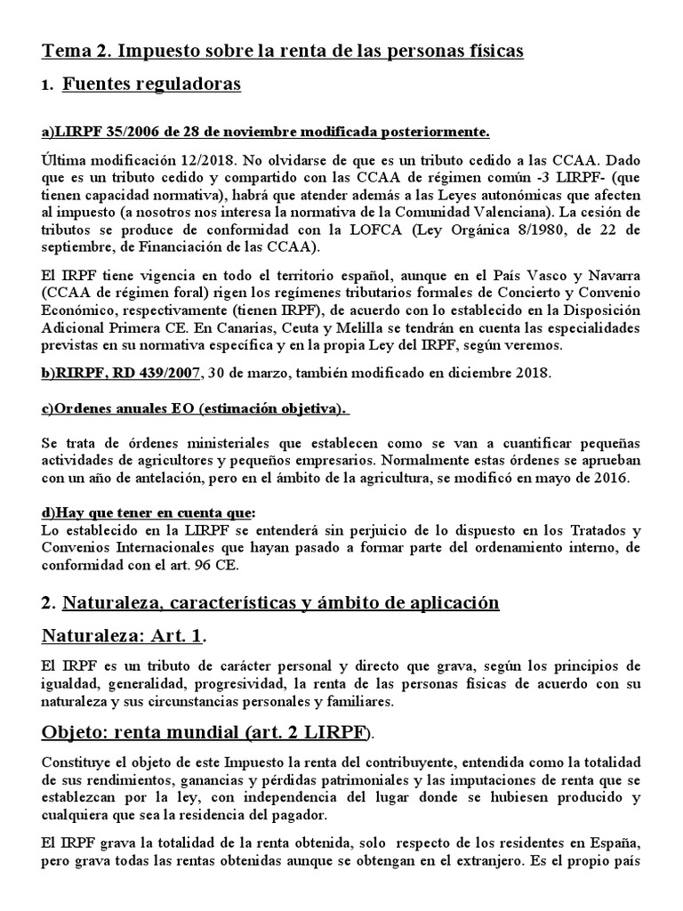 Tema 2. Irpf | PDF | Devengo | Impuestos