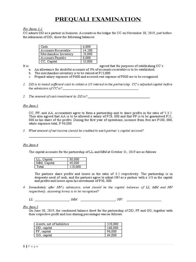 Prequalifying Examination | PDF | Book Value | Debits And Credits