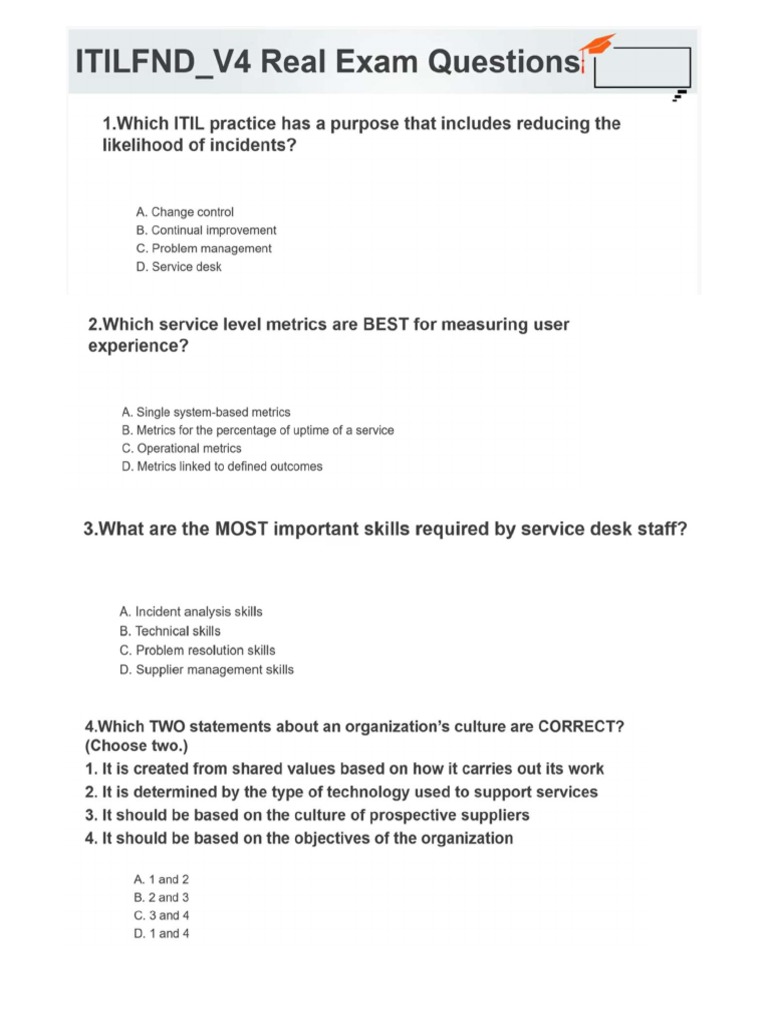ITIL 4 Sample - Questions | PDF | Itil | It Service Management