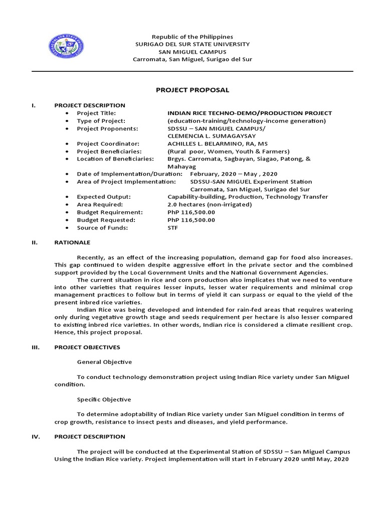 Rice Techno Demo Proposal | PDF | Rice | Crop Yield