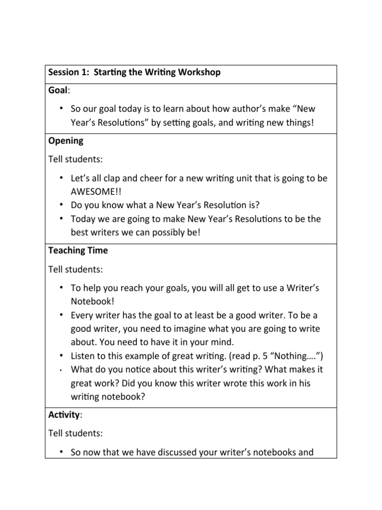 Lucy Calkins 3rd Grade Writing Unit 1 Session 1 | PDF | Notebook | Writers