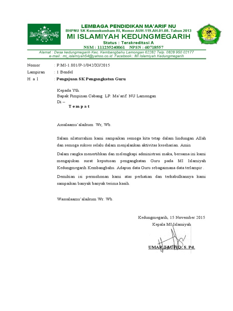 Pengajuan SK Guru (Ma'arif) 2015-16 | PDF