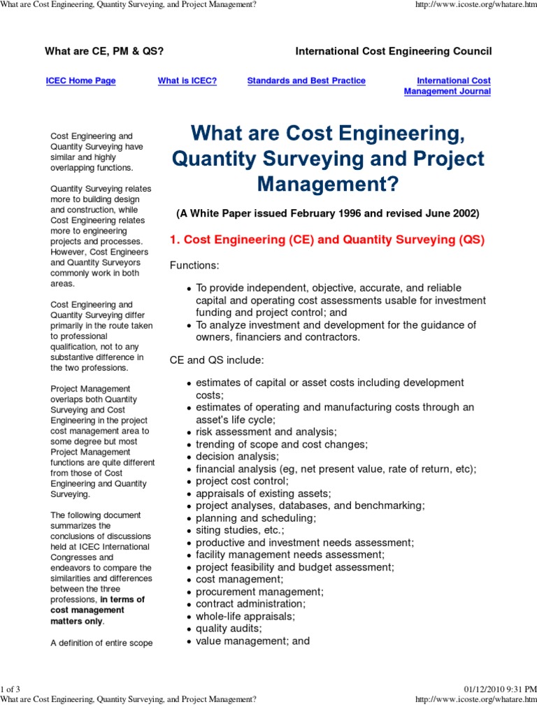 Cost Engineering vs Quantity Surveying | PDF | Project Management ...