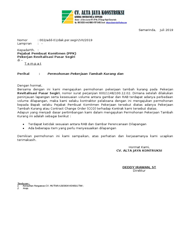 Permohonan Usulan Cco Dan Addendum - Segiri PSR | PDF