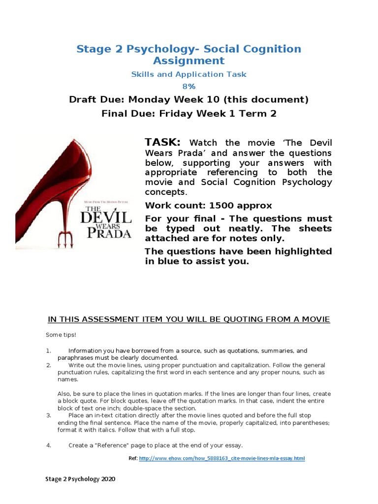 Social Cognition Assignment The Devil Wears Prada | PDF | Attitude ...