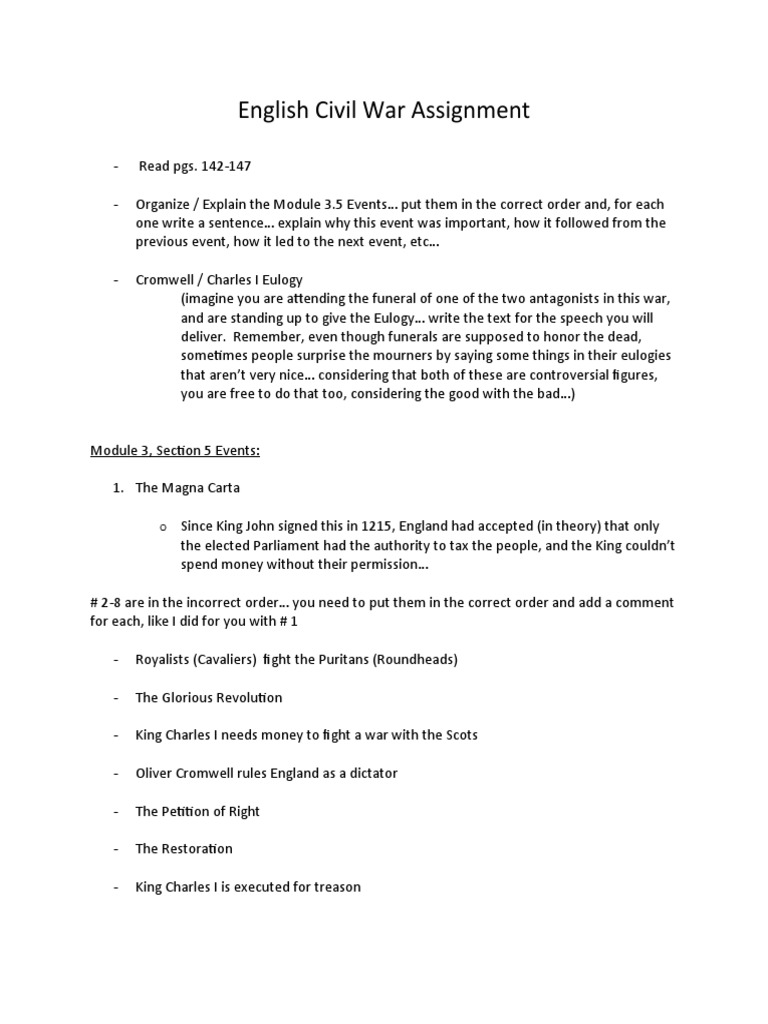 English Civil War Assignment | PDF