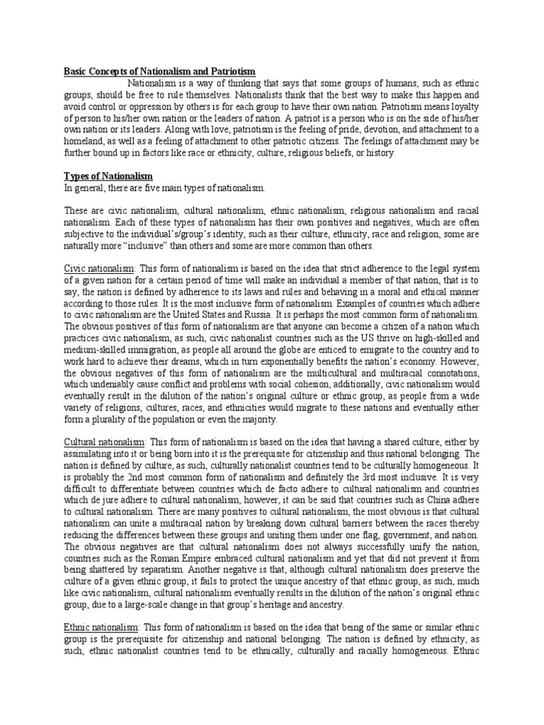 Basic Concepts of Nationalism and Patriotism | PDF | Nationalism ...