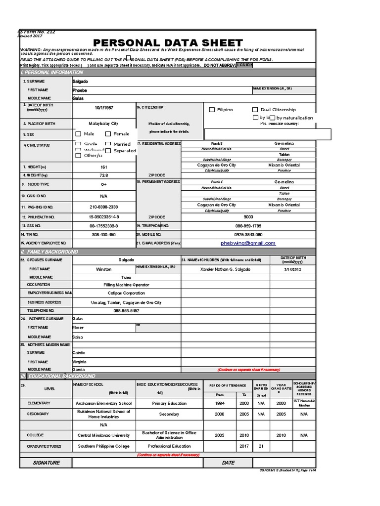 PDS - CS - Form - No - 212 - Revised2017 Deped | Download Free PDF ...