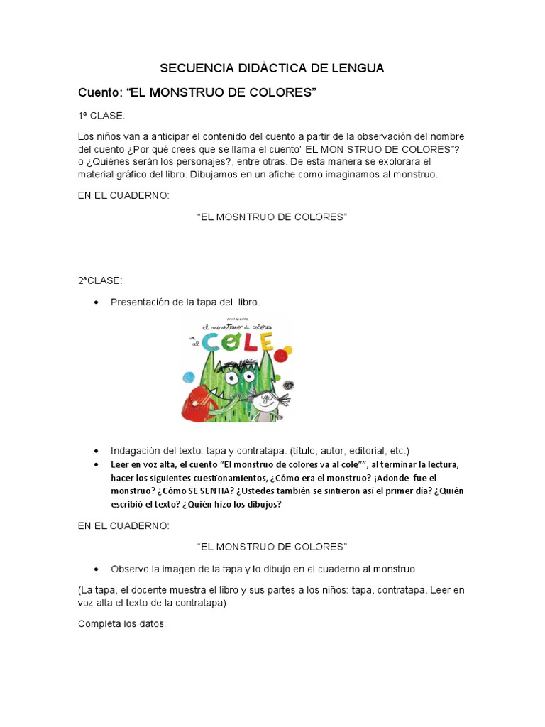 Secuencia El Monstruo Va Al Cole | PDF