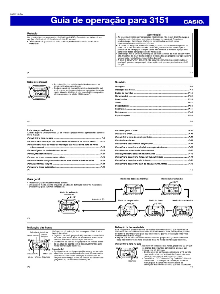Manual Relógio Casio | PDF | Maré | Longitude