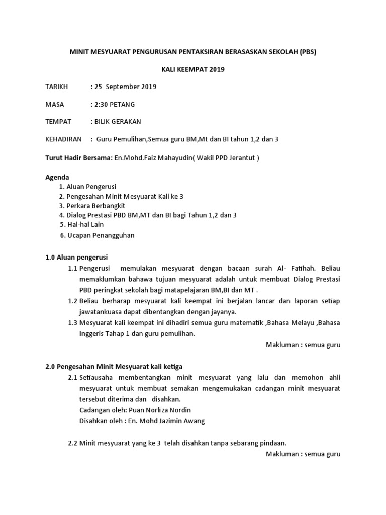 Contoh Minit Mesyuarat Pbs Kedua Dan Ketiga - MadelynqoLozano