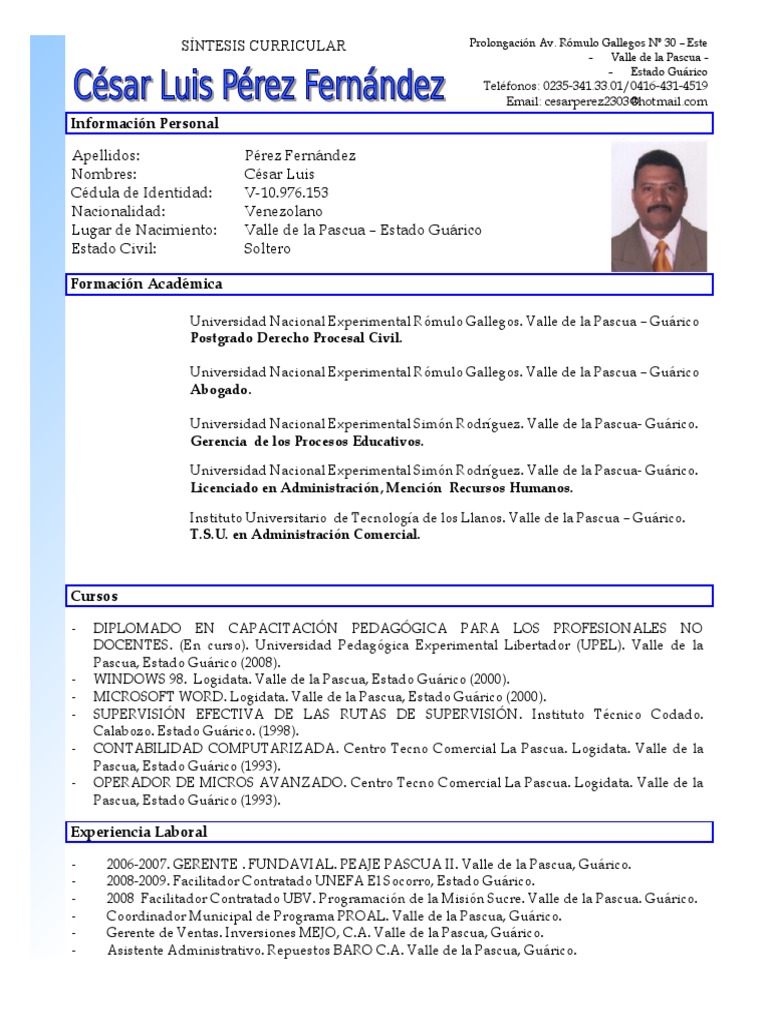 CESAR LUIS PEREZ Curriculum | PDF | Educación avanzada | Business