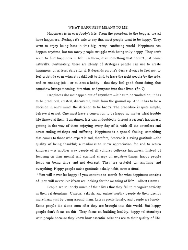 Essay Happiness | PDF | Happiness | Metaphysics Of Mind