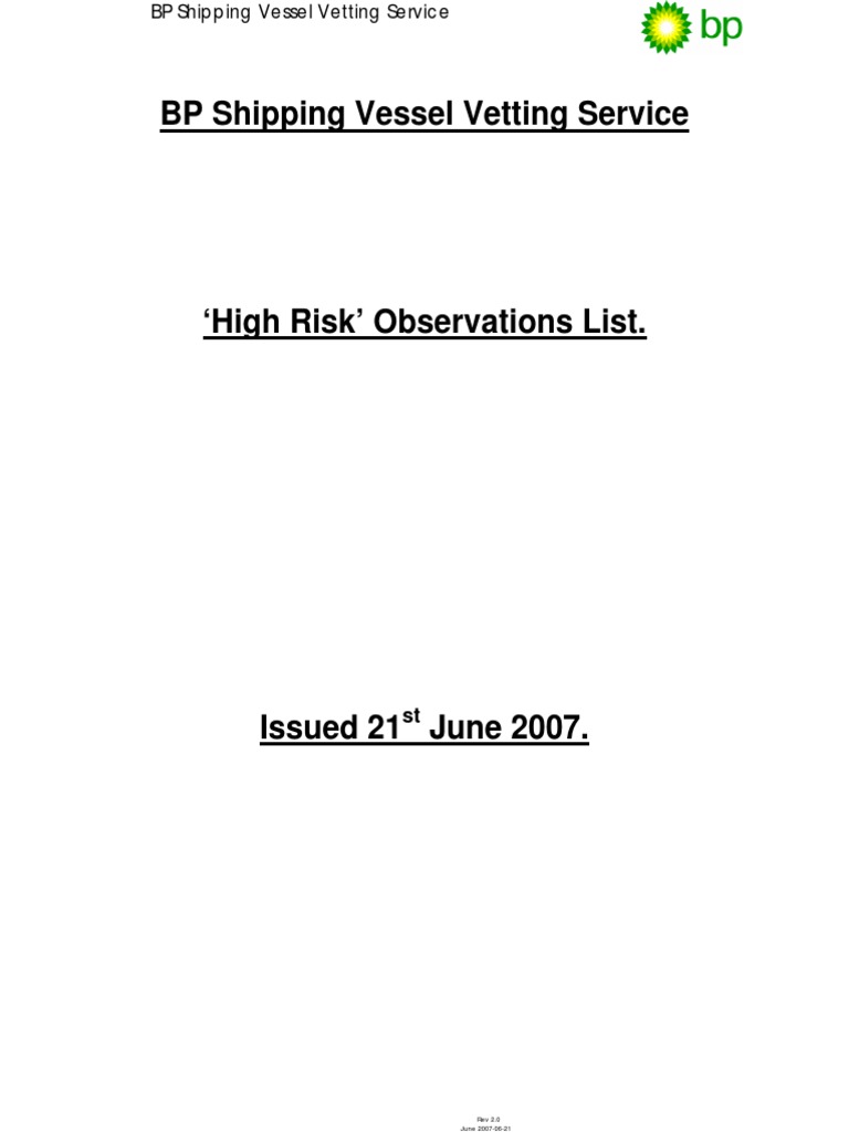 2007 BP Shipping - High-Risk-Observation List | PDF | Energy And ...