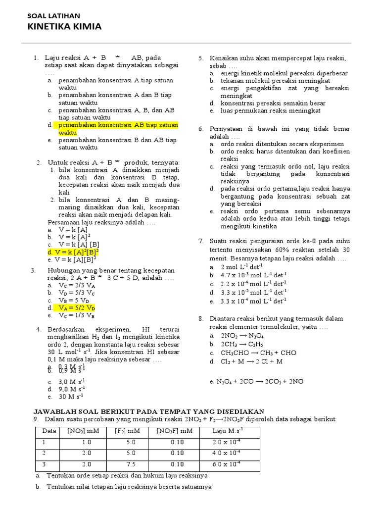 Soal Latihan Kinetika - Kimia | PDF