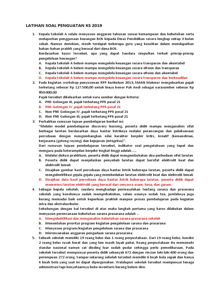 Latihan Soal Pengkajian KS 2019 | PDF